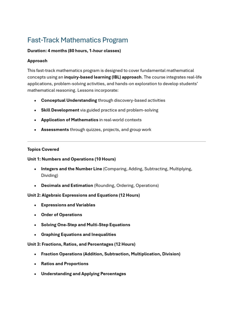 Fast Track - Maths - Syllabus | PDF