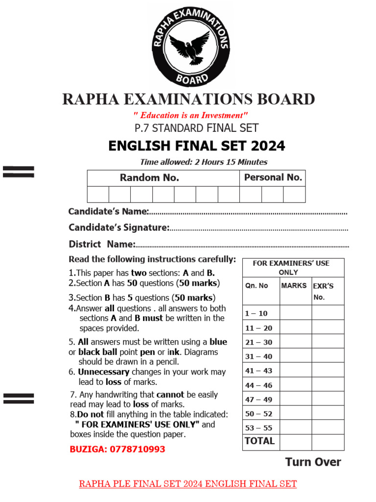 2024 English Final Exam Paper | PDF | Lunch