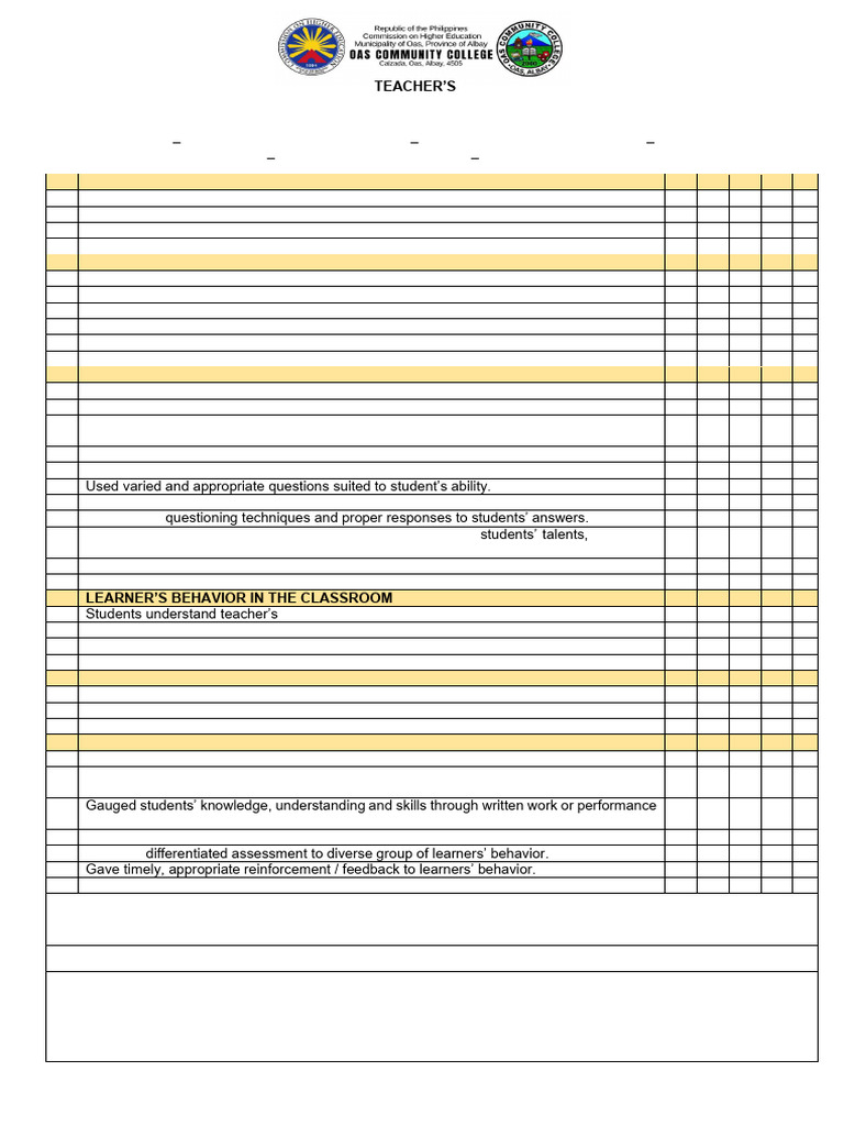 PT-CLASSROOM-INSTRUCTION-EVALUATION-FORM (2) | PDF | Educational ...