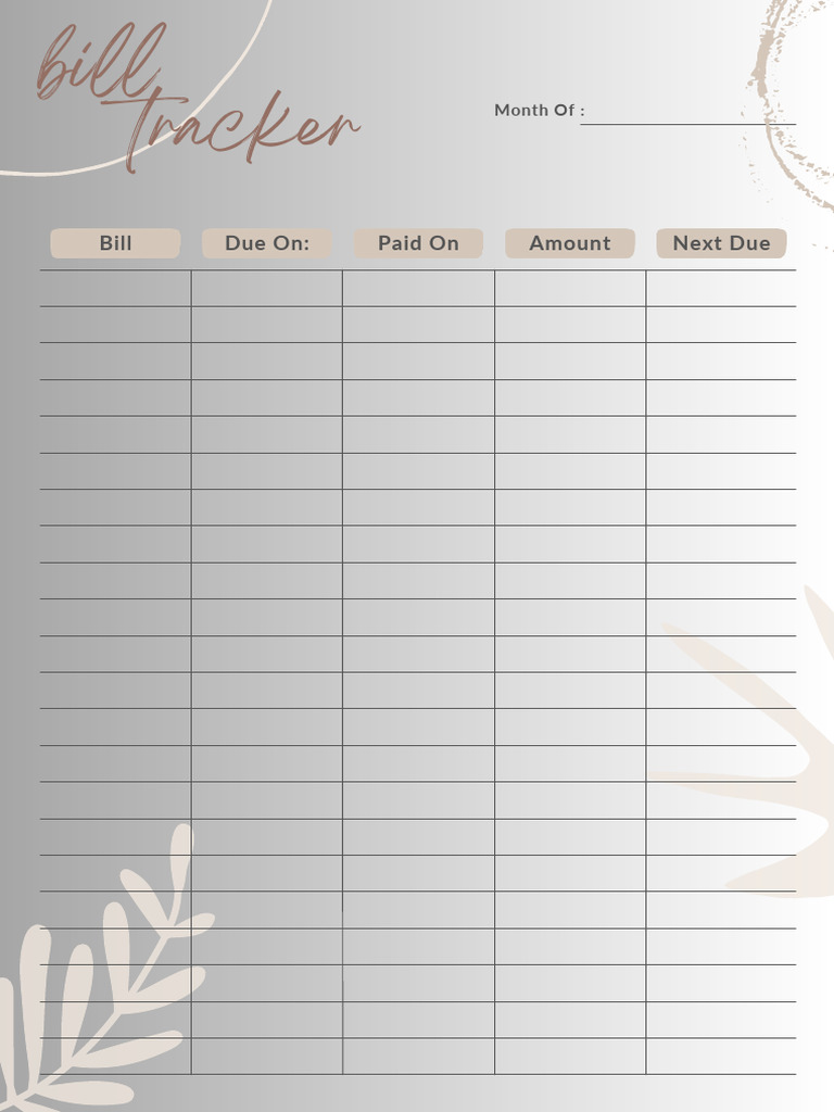Minimal Bill Tracker Sheet Planner | PDF