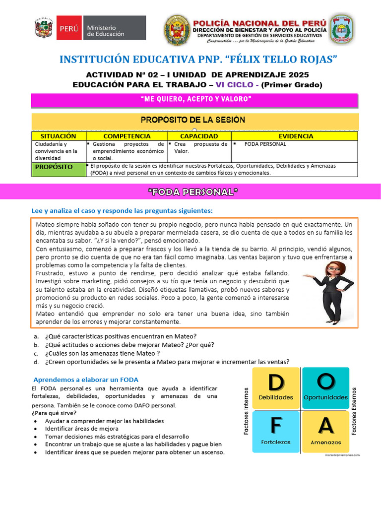 Act2 - U1 - Ept - 2025 - Primer Grado | PDF | Análisis FODA | Cognición
