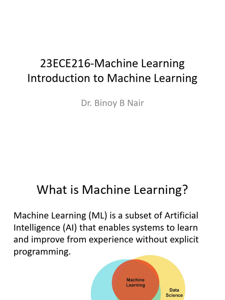 01 23ece216 Introduction To Machine Learning Pdf Machine Learning