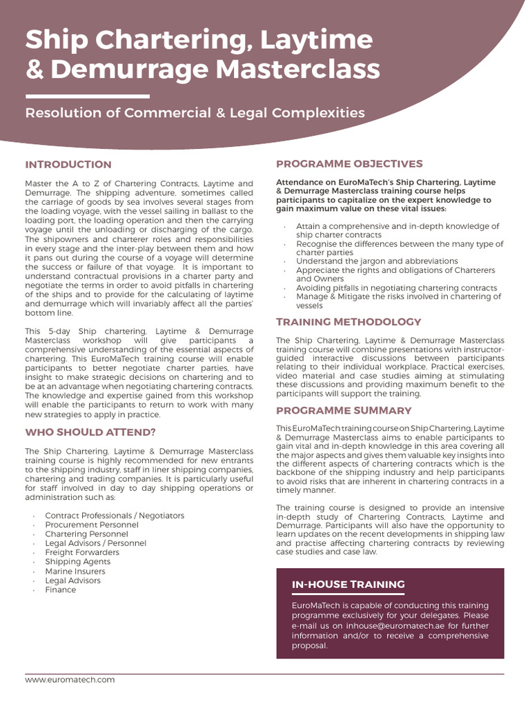 Ship Chartering Laytime Demurrage Masterclass Страницы 2 | PDF ...