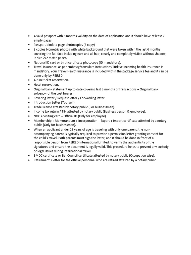 Turkey Tourist Visa Requirements Checklist | PDF