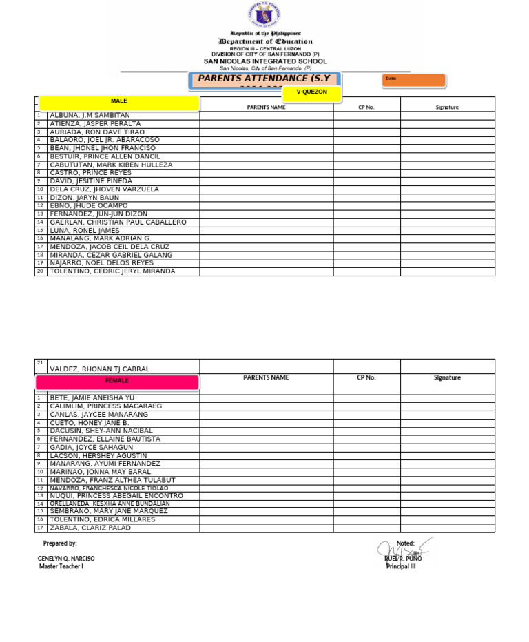 V-QUEZON-PTC-Attendance | PDF