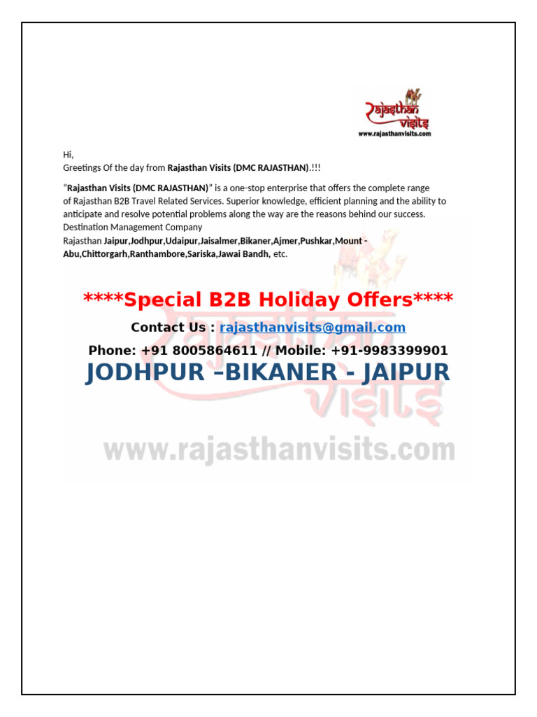 6 Days Rajasthan Tour JODHPUR - JAIPUR-JAISALMER VIA PUSHKAR | PDF | Payments | Hotel