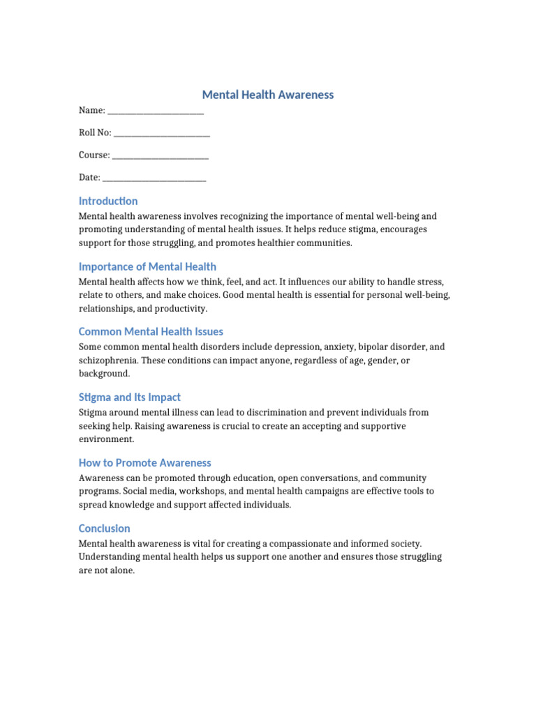Mental Health Awareness Assignment | PDF
