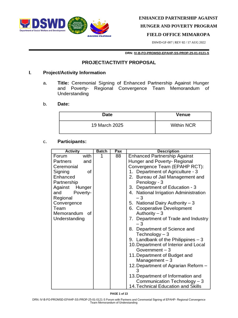 PROJECT PROPOSAL- EPAHP MEMORANDUM OF UNDERSTANDING CEREMONIAL SIGNING ...