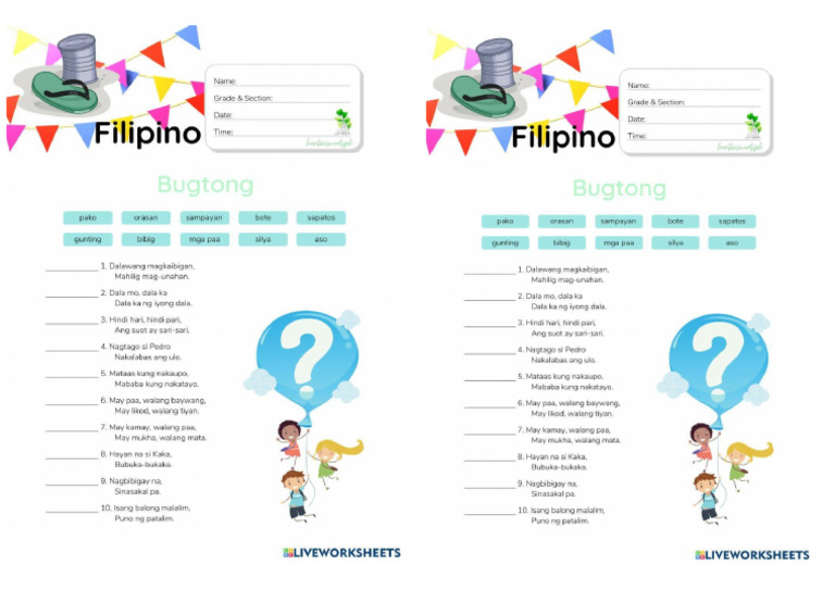 Bugtong Worksheet | PDF
