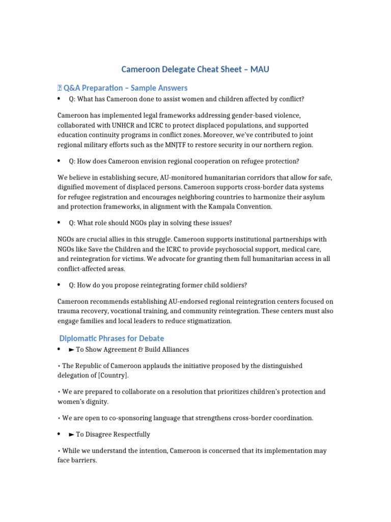 Cameroon MAU Cheat Sheet | PDF | Refugee | International Committee Of ...