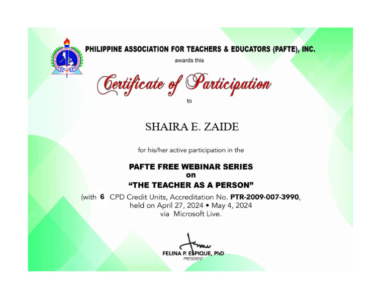 PAFTE Certificate | PDF