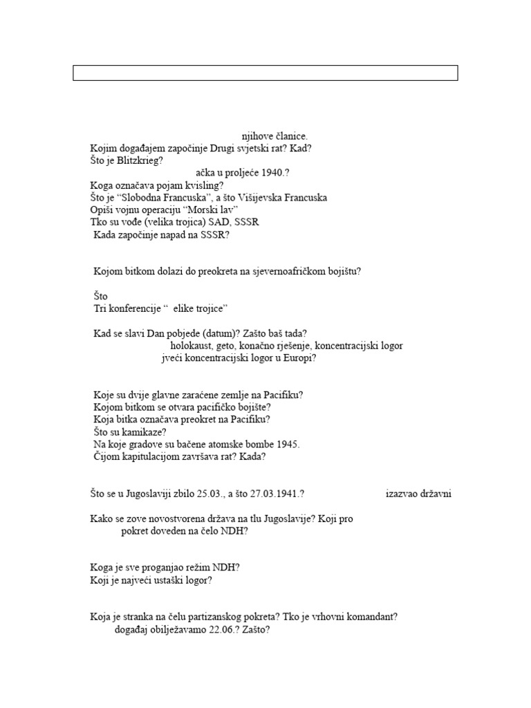 priprema za ispit _DRUGI SVJETSKI RAT | PDF