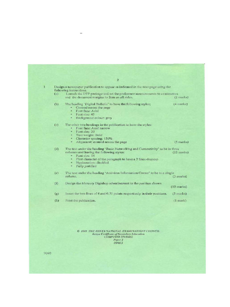 Past KCSE Computer Studies Questions Desktop Publishing | PDF