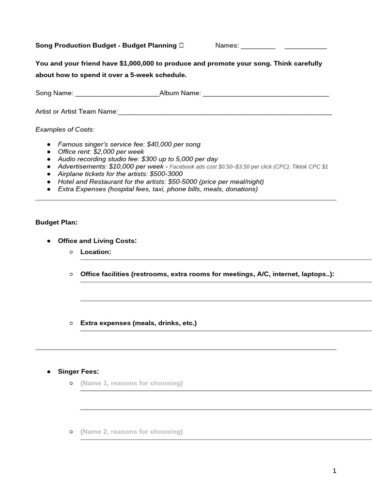 Song Production Budget Planner Guide | PDF | Fee