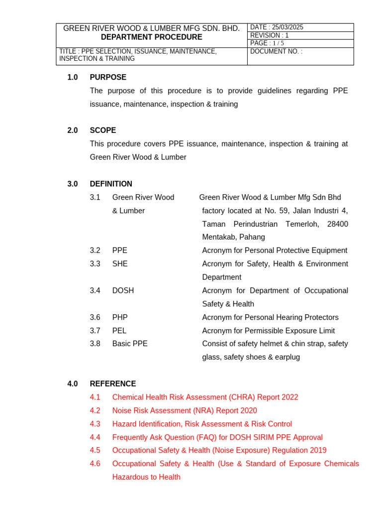 PPE Procedure GRW draft PAP | PDF | Personal Protective Equipment ...