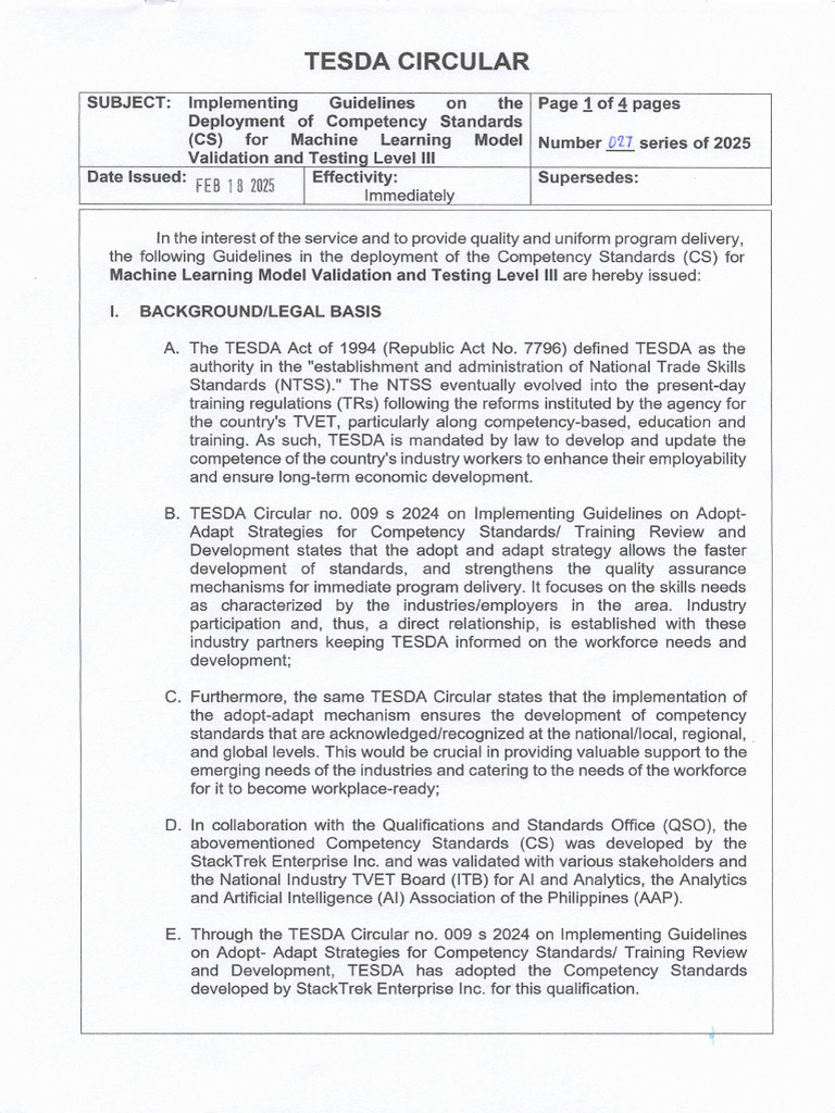 TESDA Circular No. 027-2025 | PDF | Learning | Risk Management