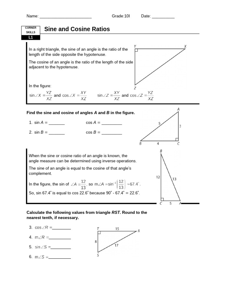 Trigonometry: Sine and Cosine Ratios | PDF