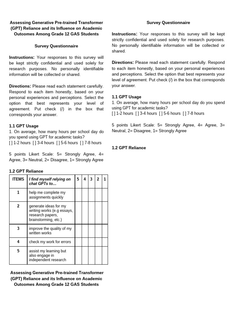 GPT Impact on Grade 12 Academic Success | PDF | Likert Scale ...
