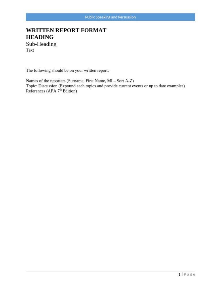 Written Report Format Public Speaking and Persuasion | PDF