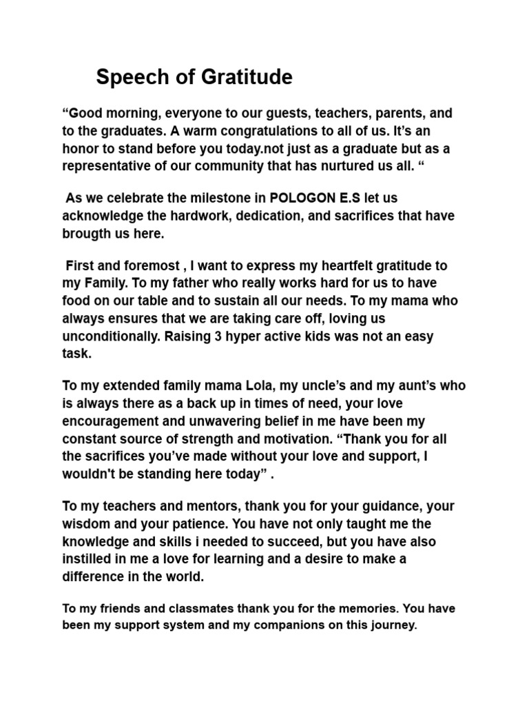 Speech of Gratitude - Docx. Revised | PDF