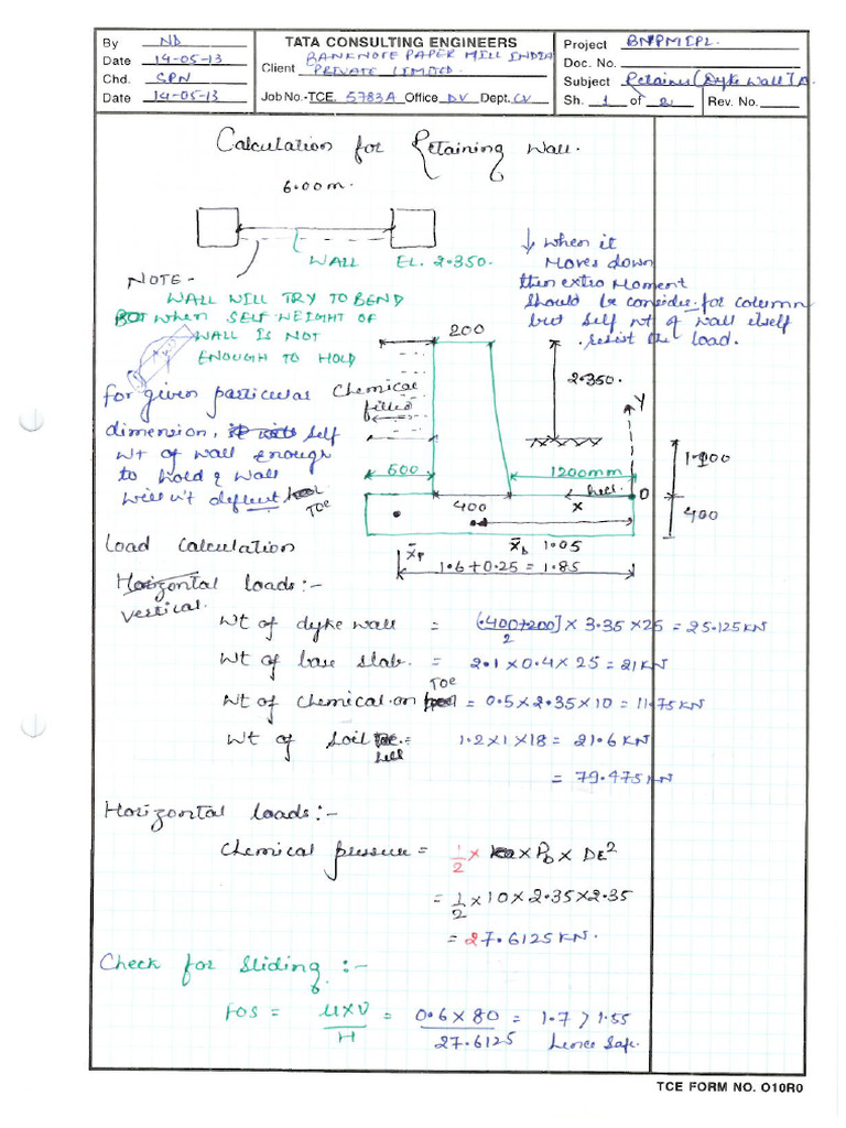 Dyke Wall Sliding, Overturning and Pressure Check | PDF