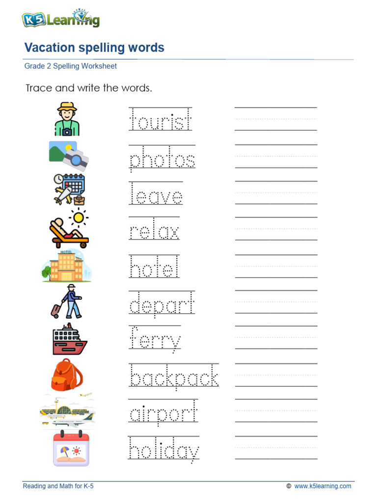 Grade 2 Vacation Spelling Worksheet | PDF