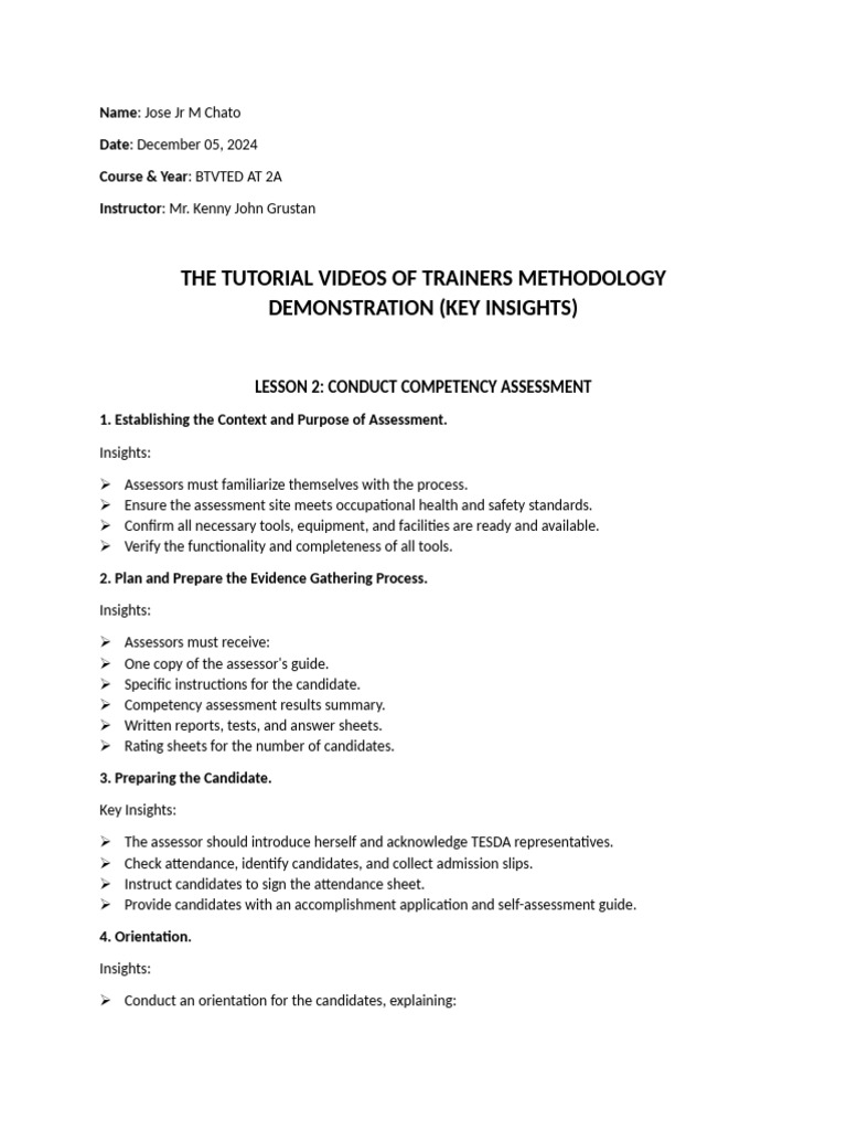 The Tutorial Videos of Trainers Methodology Demonstration Chato | PDF ...