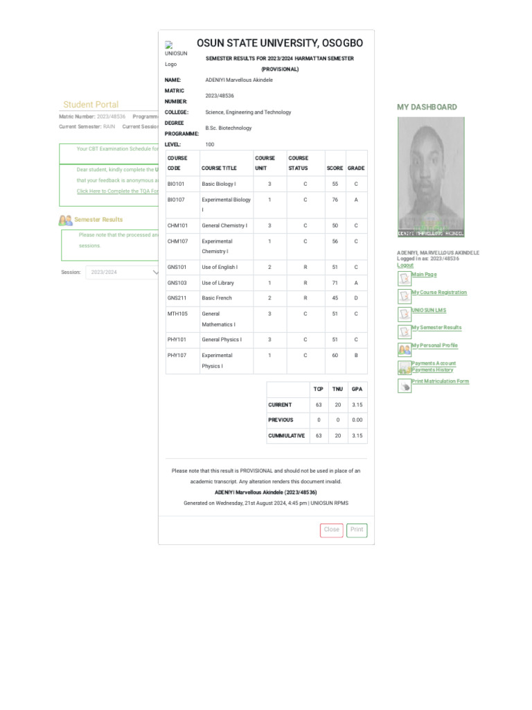 Osun State University - Student Portal | PDF | Educational Stages