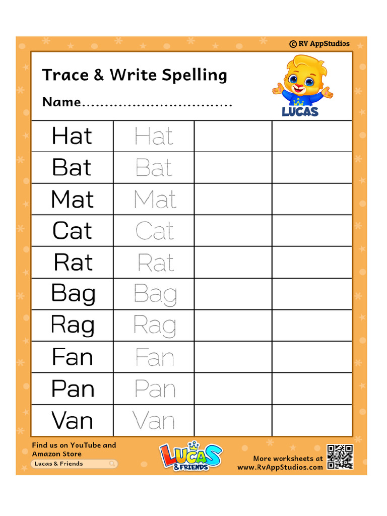 134 Free Printable Worksheets For Kids Trace and Write Spelling Words Worksheets Trace and Write ...