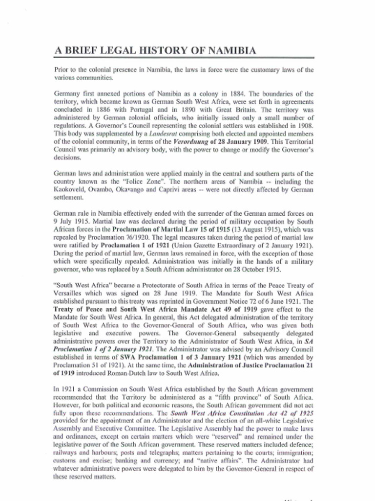 Legal History of Namibia | PDF