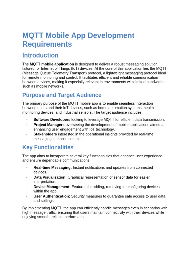 MQTT Mobile App Development Requirements | PDF | Mobile App | Internet Of Things