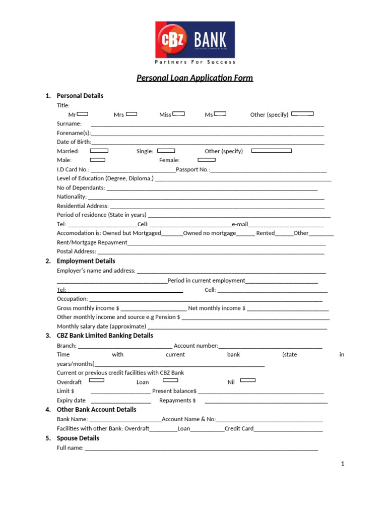 Personal Loan Application Form PDF | PDF | Banks | Loans