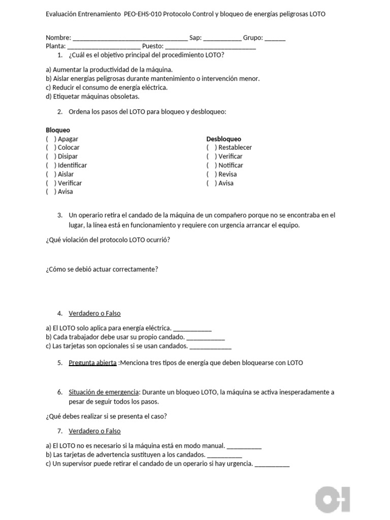 Evaluación Protocolo LOTO para Seguridad | PDF