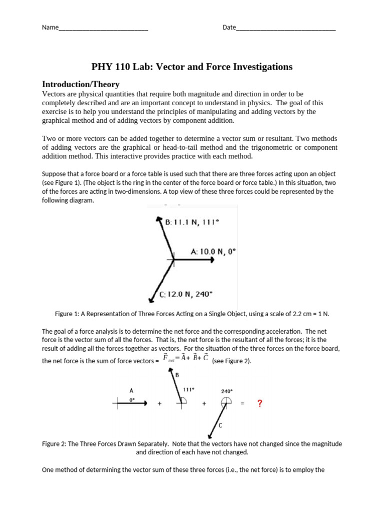 PHY 110 Lab Ch05 Vectors and Forces | PDF | Force | Euclidean Vector