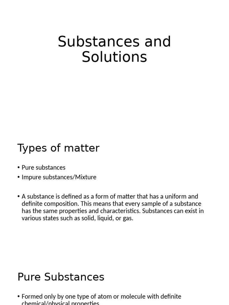 Substances and Solutions | PDF | Chemical Substances | Mixture