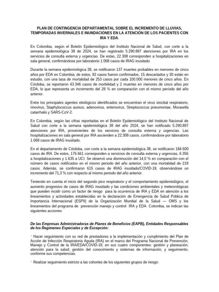 Plan de Contingencia Ira y Eda | PDF | Vacunación | Hospital