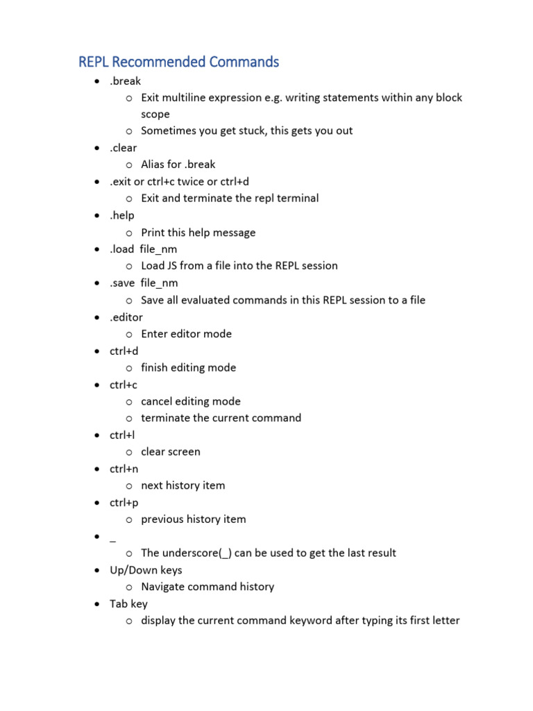 REPL Recommended Commands | PDF