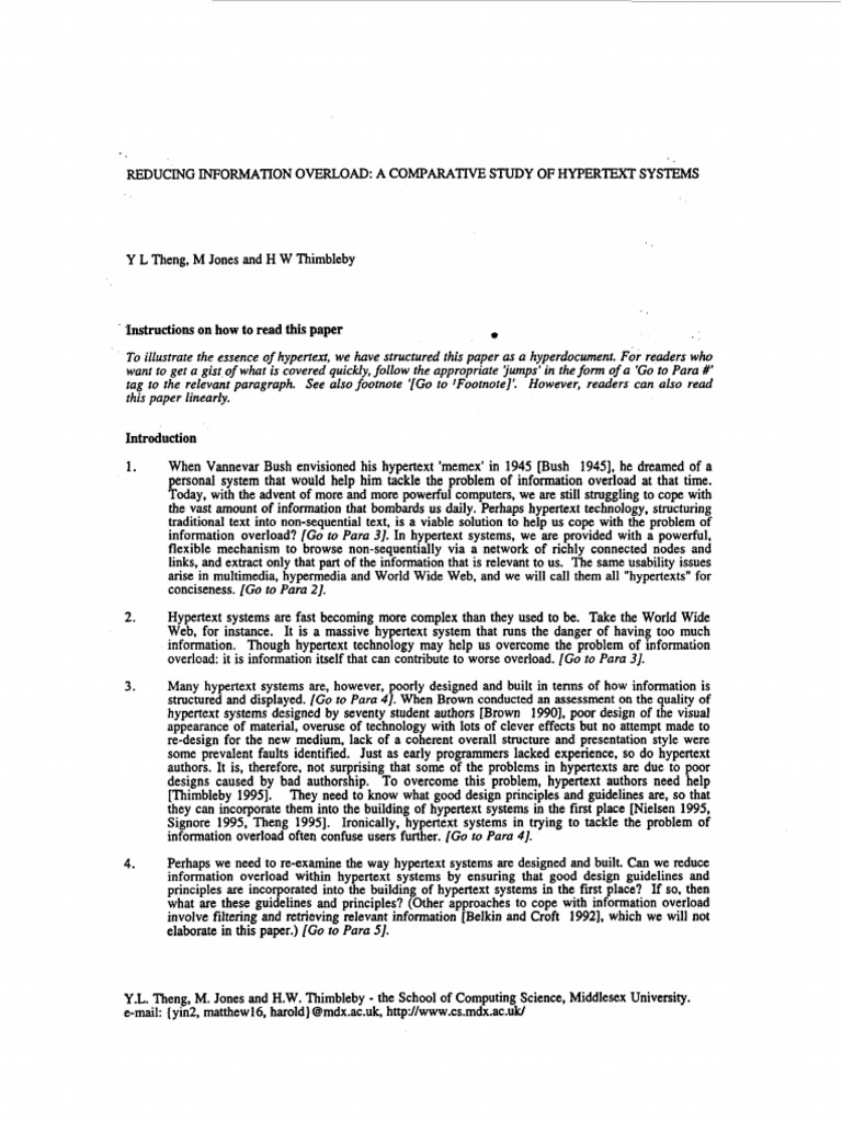 Reducing Information Oveiuoad A Comparative Study of Hypertext Systems | PDF | Hypertext | Computing