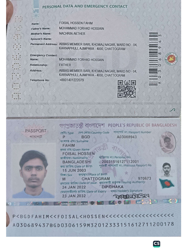 Foisalhossenfahim Passport Scan | PDF