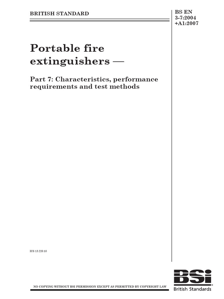 Portable Fire Extinguishers - : Part 7: Characteristics, Performance ...
