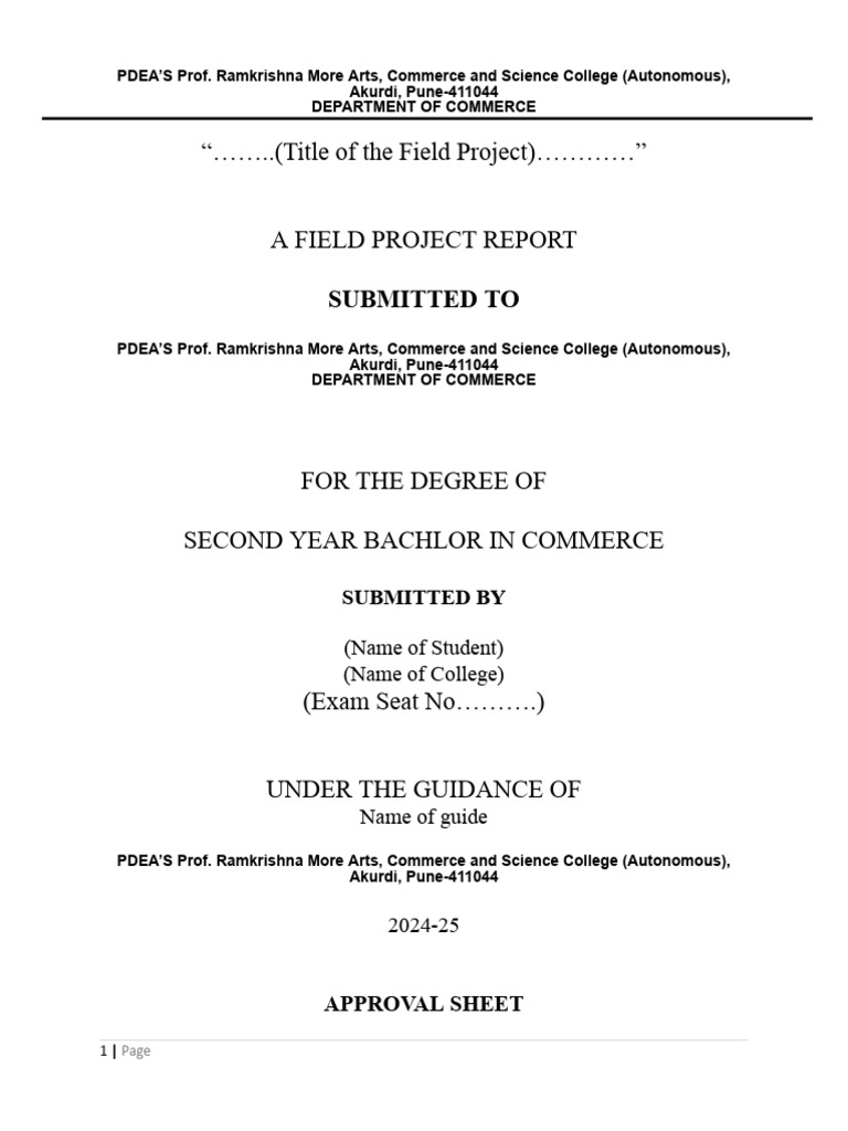 Format of Field Project Report | PDF | Page Layout | Data