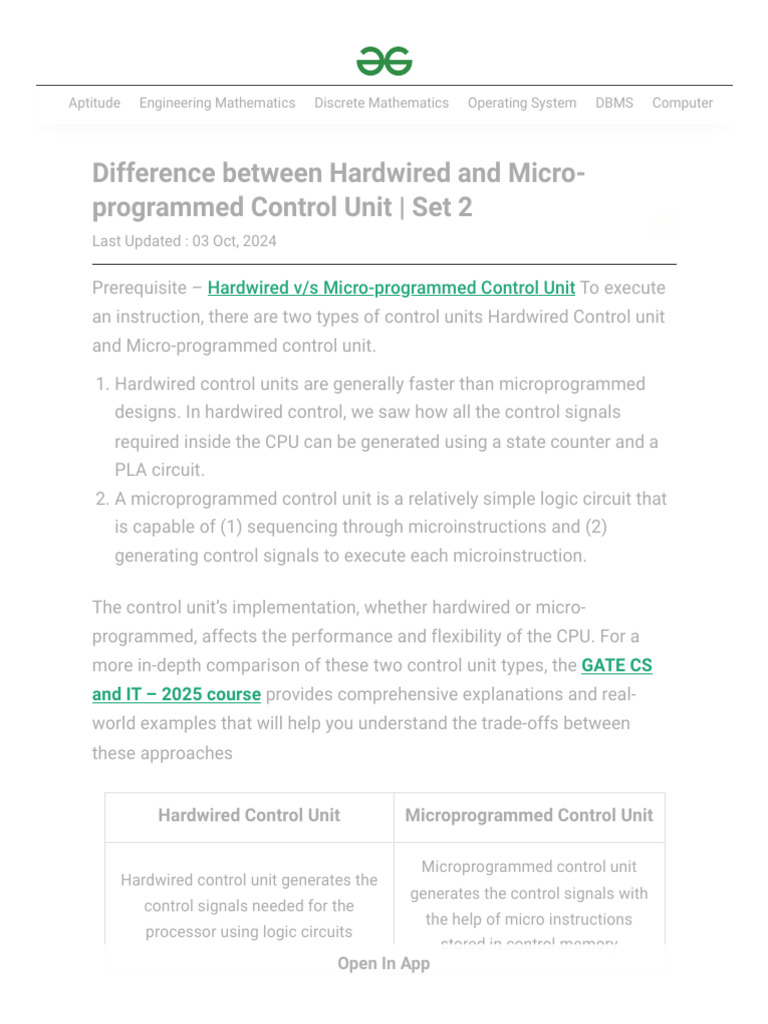 Difference Between Hardwired and Micro-Programmed Control | PDF ...