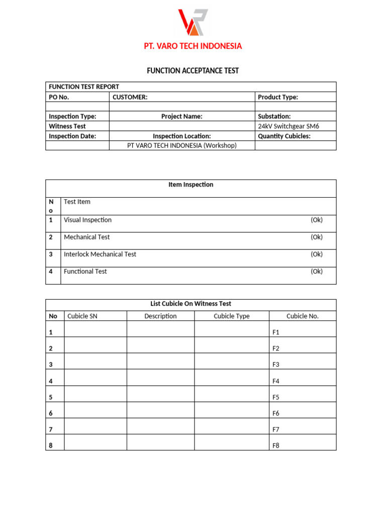 Function Acceptance Test (Template) | PDF