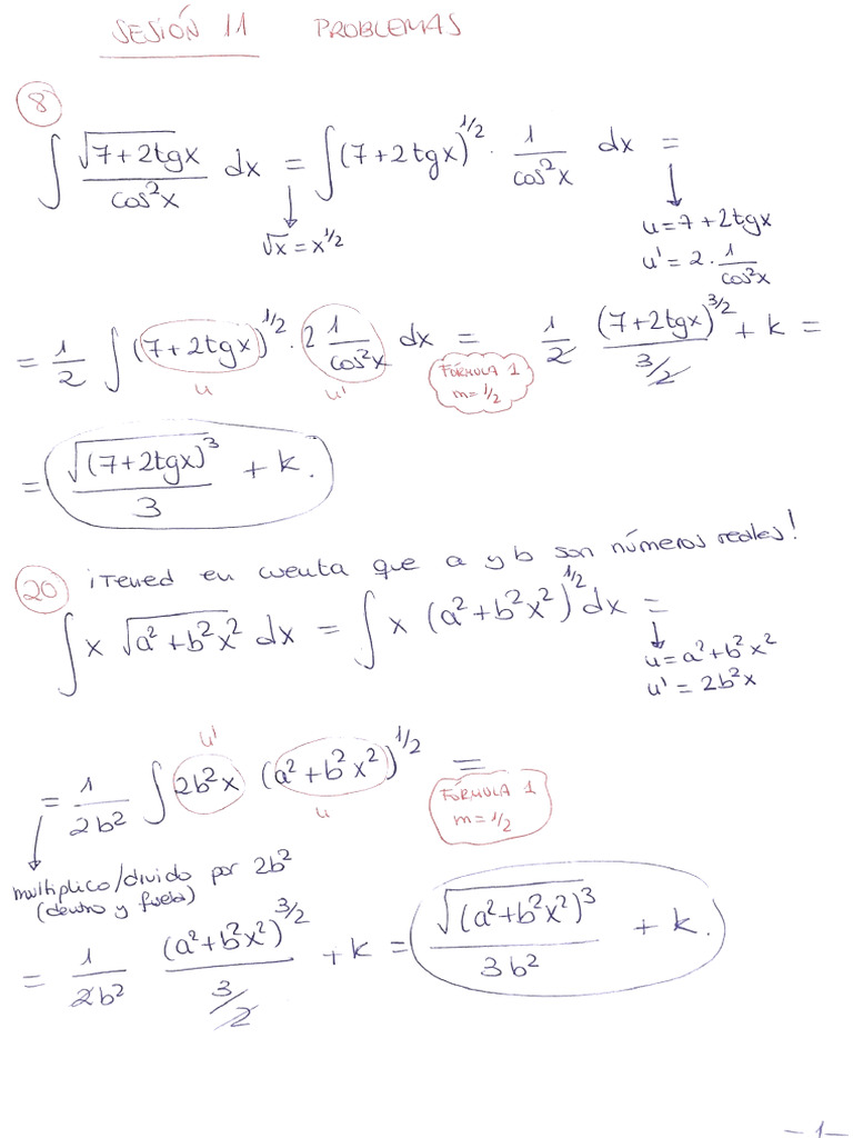 1. Repaso Integrales Inmediatas Problemas 8, 20, 28, 31 y 4 (1) | PDF