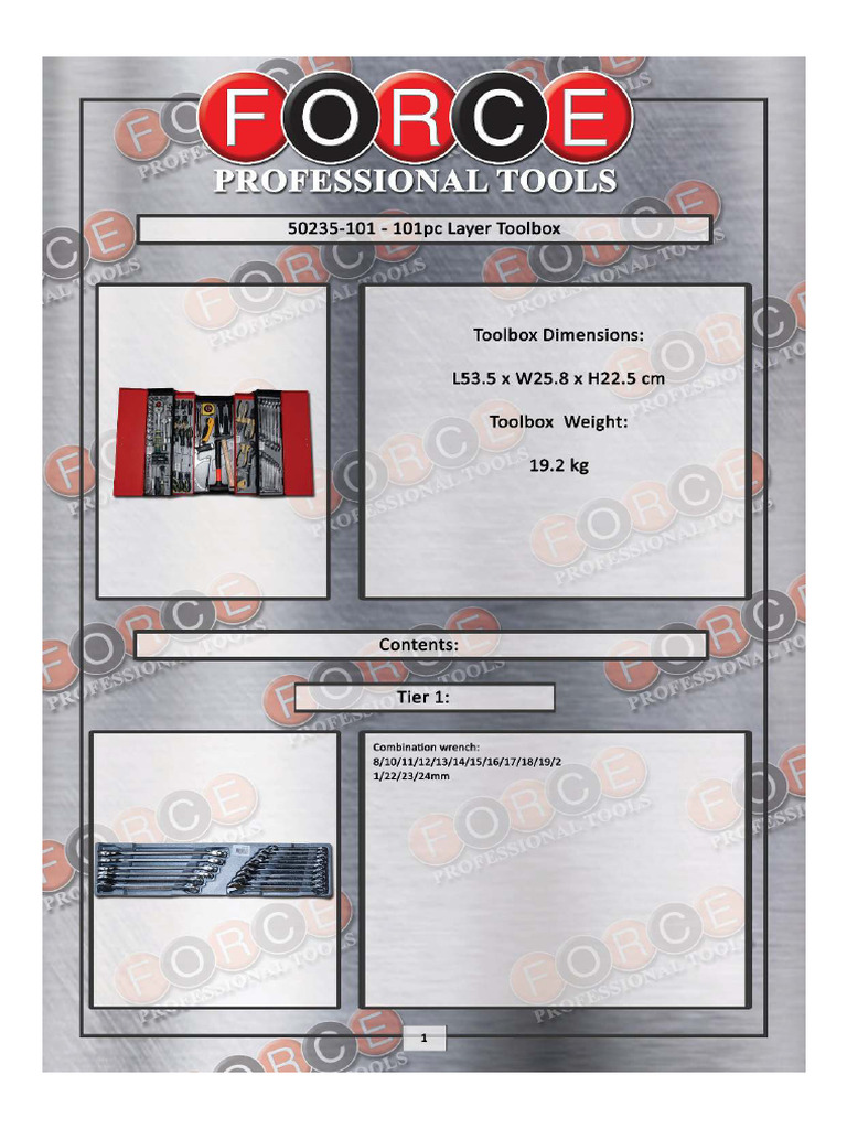 Force Tool Chest 50235-101 Pcs | PDF