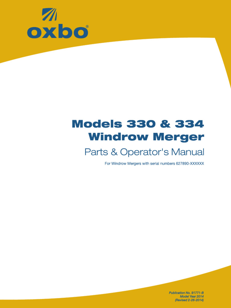 330 & 334 - Windorw Merger - SN 627890+ - Parts & Operators Manual | PDF | Tractor | Waste