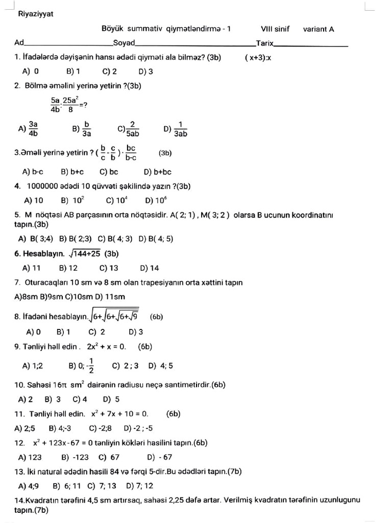 8s Riyazyt bsq 1 var.A | PDF