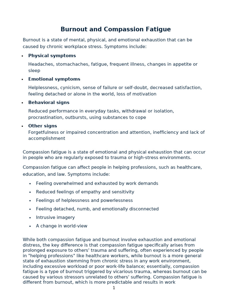 Handouts For Self-Care Workshop | PDF | Occupational Burnout ...