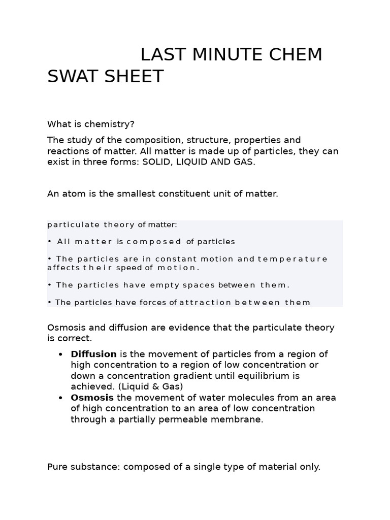 Last Minute Chem Swat Sheet | PDF