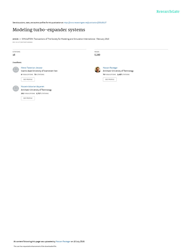 Modeling Turbo-Expander Systems | PDF | Turbine | Flow Measurement